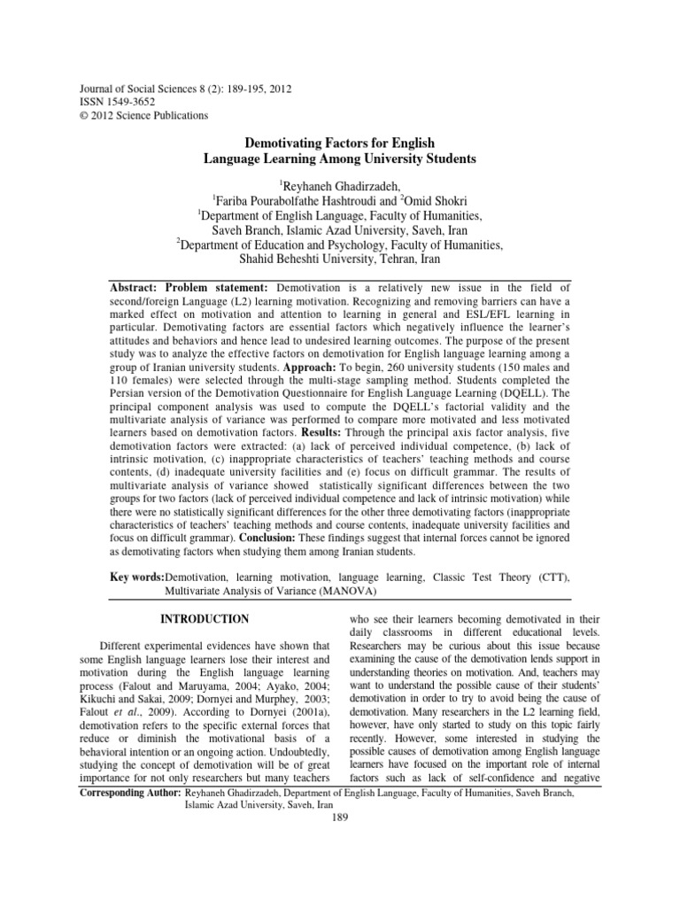 Demotivating Factors For English Learning | PDF | Learning | Teachers