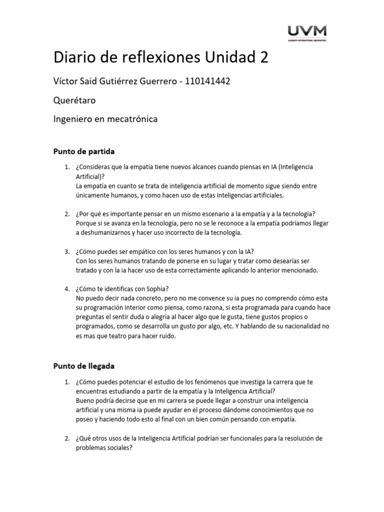Diario de Reflexiones Unidad 2 | PDF | Inteligencia artificial | Inteligencia (IA) y semántica