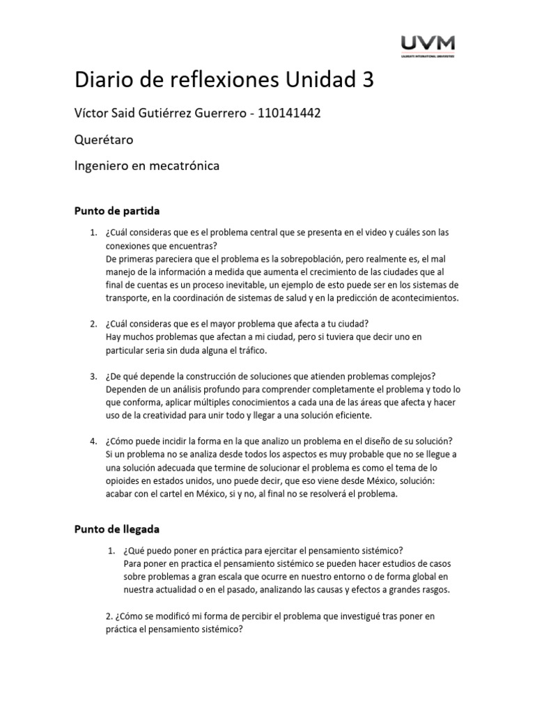 Diario de Reflexiones Unidad 3 | PDF | Pensamiento | Diseño