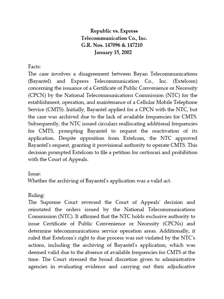 Republic Vs Express Telecommunication | PDF | Finance & Money ...
