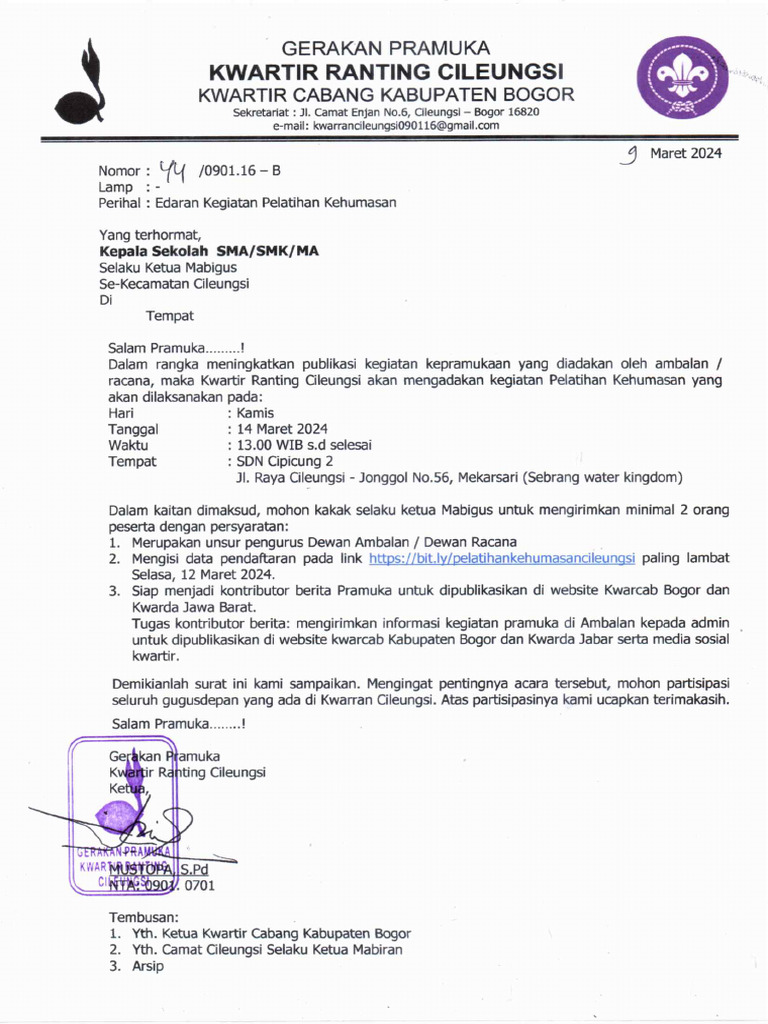 Surat Undangan Pelatihan Kehumasan Untuk Dewan Ambalan | PDF