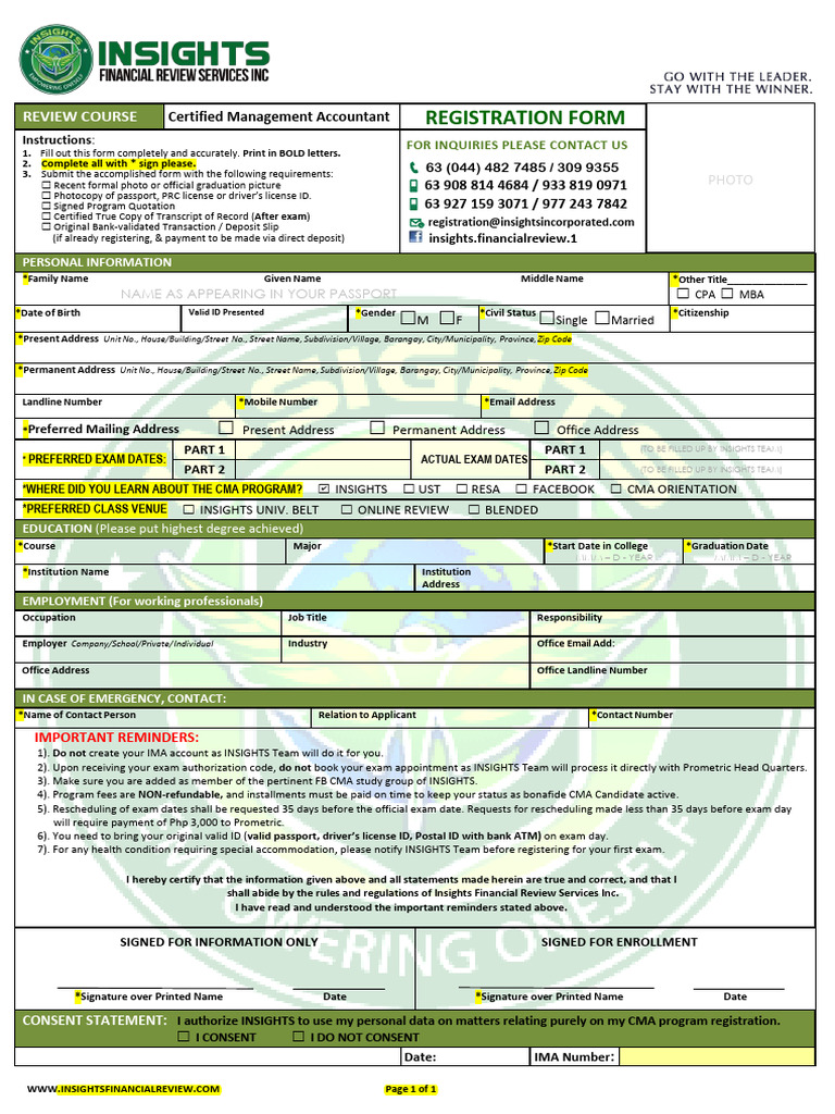 Insights Cma Reg Form | PDF | Accountant