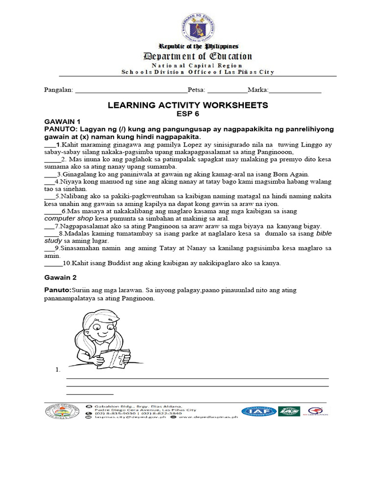 Learning Activity Worksheets | PDF