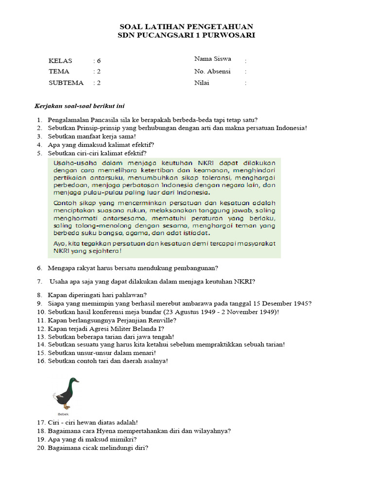 Soal Latihan Pengetahuan Tema 2 Sub 2 | PDF | Perjalanan