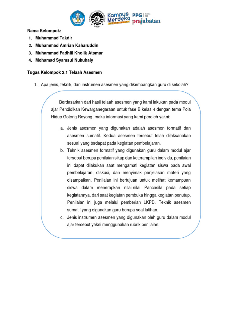 Tugas Kelompok 2.1. Telaah Instrumen | PDF