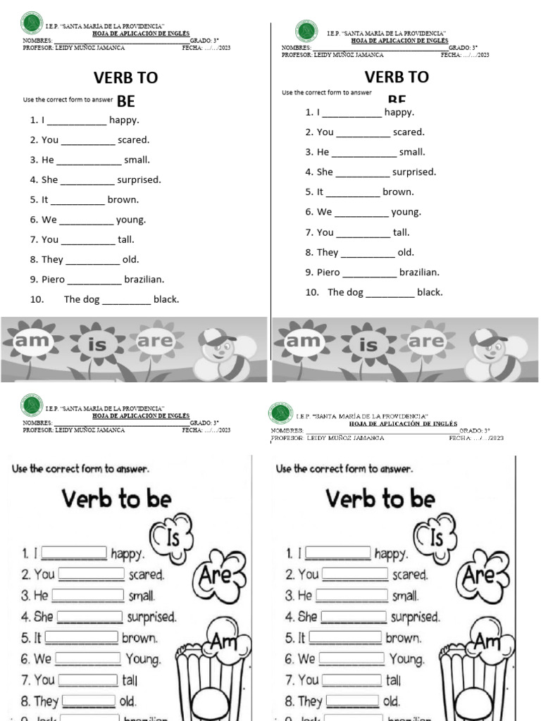 verb to be- worsheet TERCERO | PDF