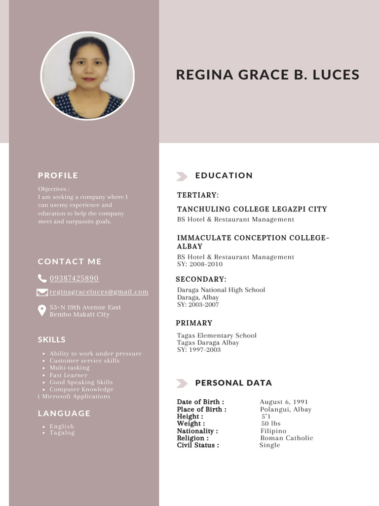 Luces Regina Grace CV | PDF