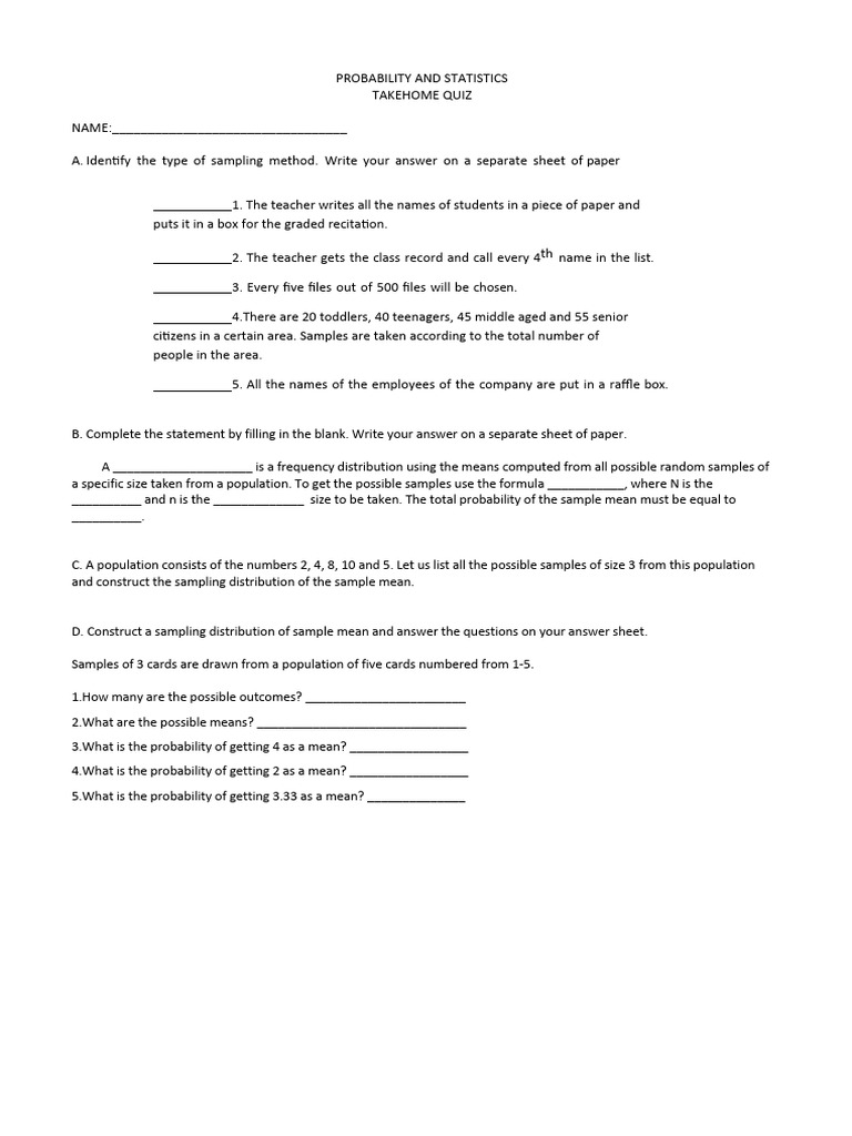 Probability and Statistics Quiz Guide | PDF | Teaching Methods & Materials