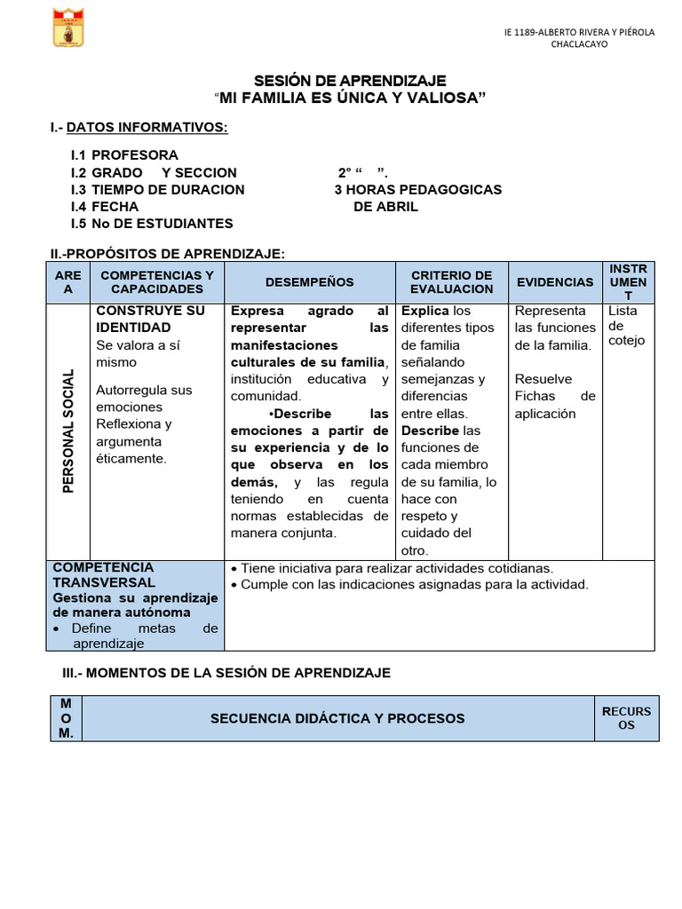 Tipos de Familia y su Valoración | PDF | Aprendizaje | Evaluación