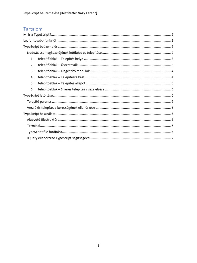 00 TypeScript Használata (Beüzemelés) (v0.2) | PDF