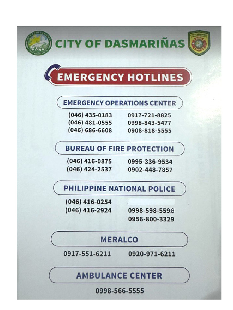 Dasmarinas Emergency Hotlines | PDF