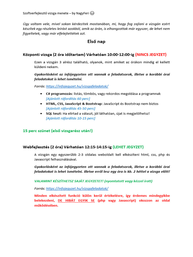 OKJ Vizsga Menete És Tippek Gyakorláshoz | PDF