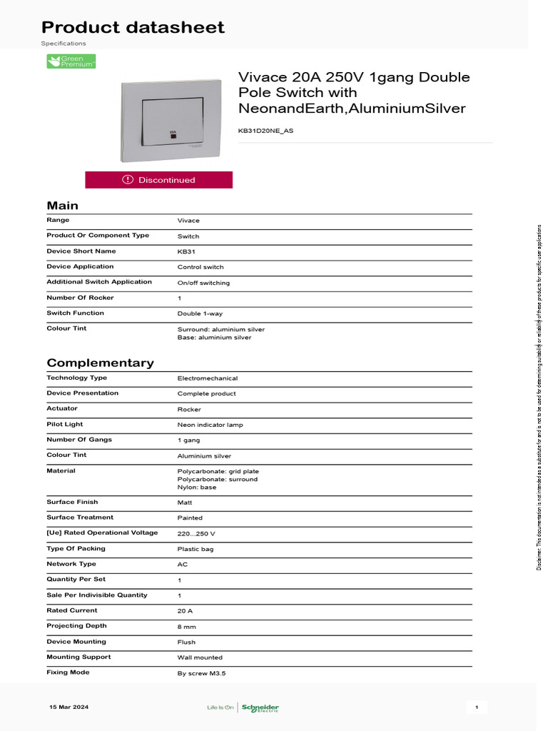 Schneider Electric - Vivace - AS | PDF | Switch | Electrical Engineering