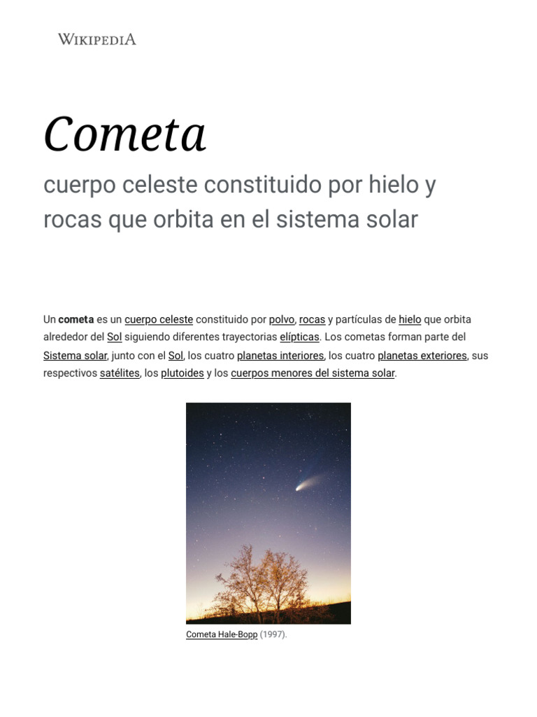 Cometa - Wikipedia, La Enciclopedia Libre | PDF | Cometa | Polvo Cósmico