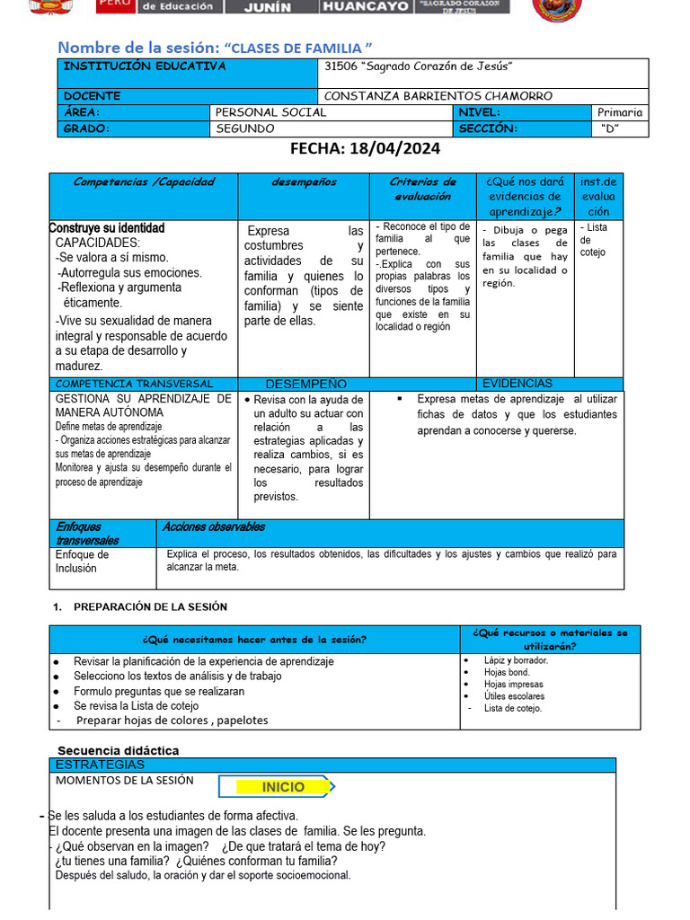 Sesion Personal Social Clases de Familia 18-04-2024 | PDF | Aprendizaje ... Sesion Personal Social Clases de Familia 18-04-2024 | PDF | Aprendizaje ...