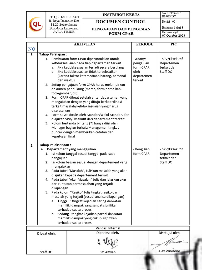 Ik Pengajuan & Pengisian Form Cpar | PDF