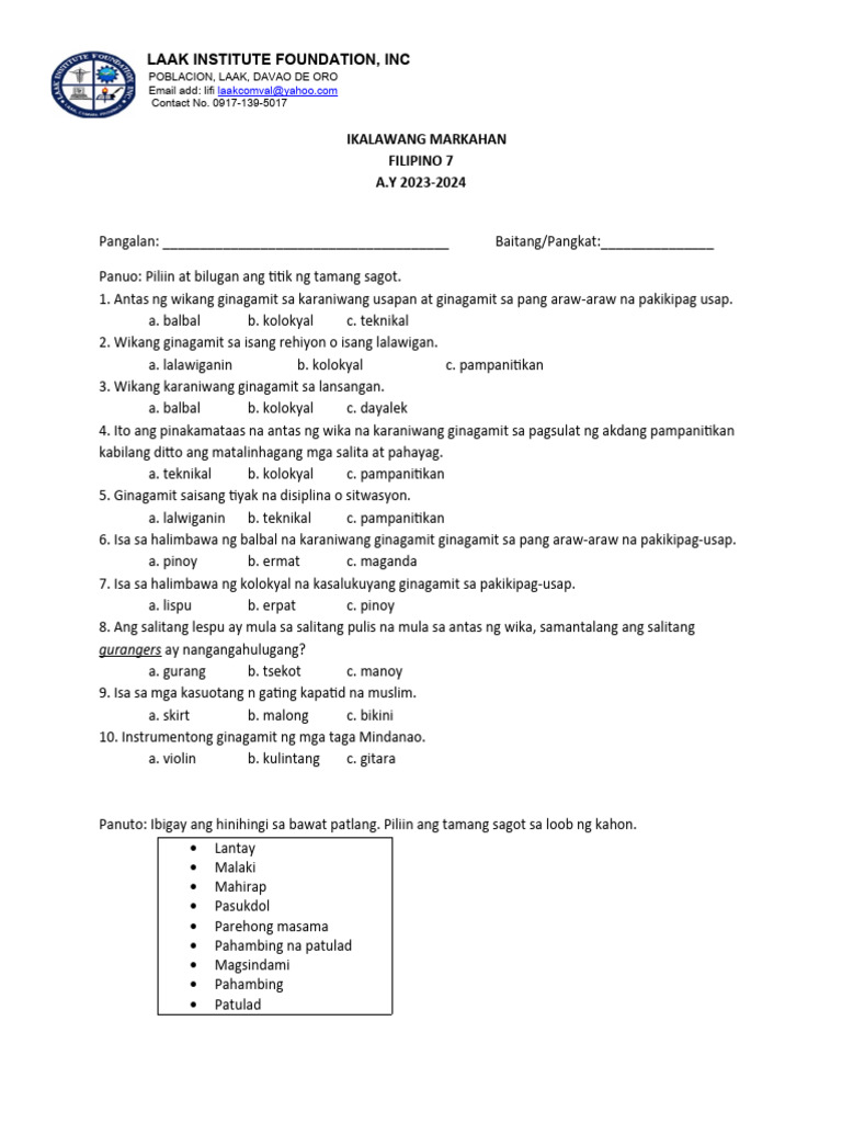 Grade 7 Filipino 2nd Quarter | PDF