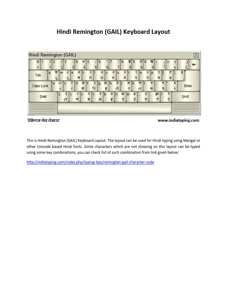 Hindi Remington Gail Keyboard Layout | PDF