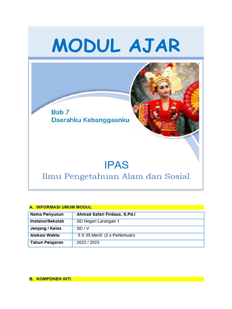 Modul Ajar IPAS Kelas 5A BAB 7 Topik B | PDF | Karier & Perkembangan | Ilmu Sosial