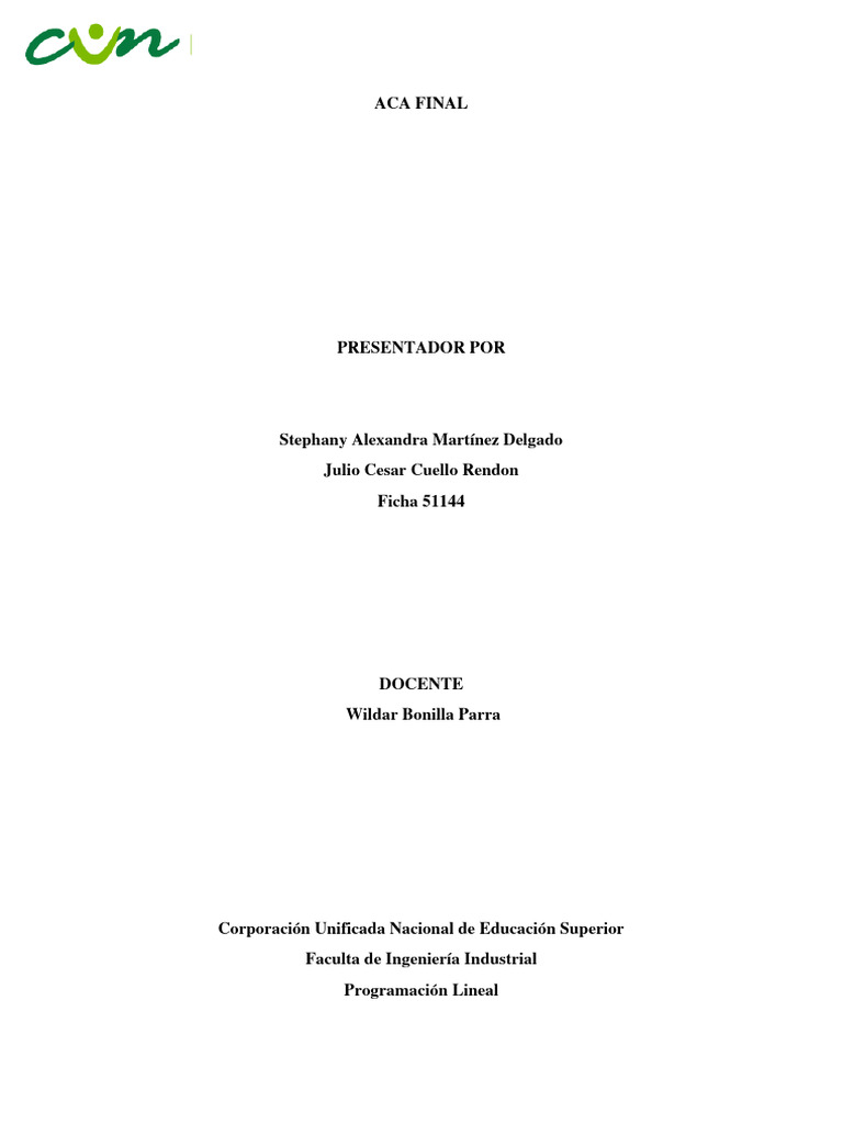 ACA FINAL - Programacion Lineal | PDF