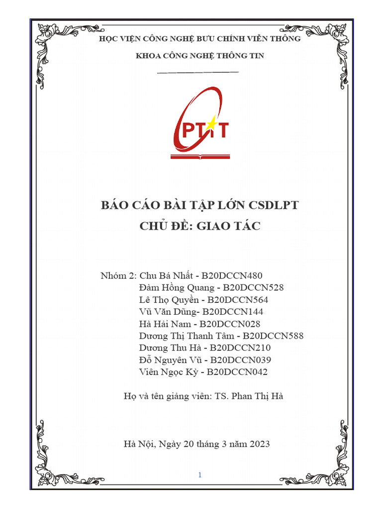 BaoCaoBTL CSDLPT Nhom2 GiaoTac | PDF