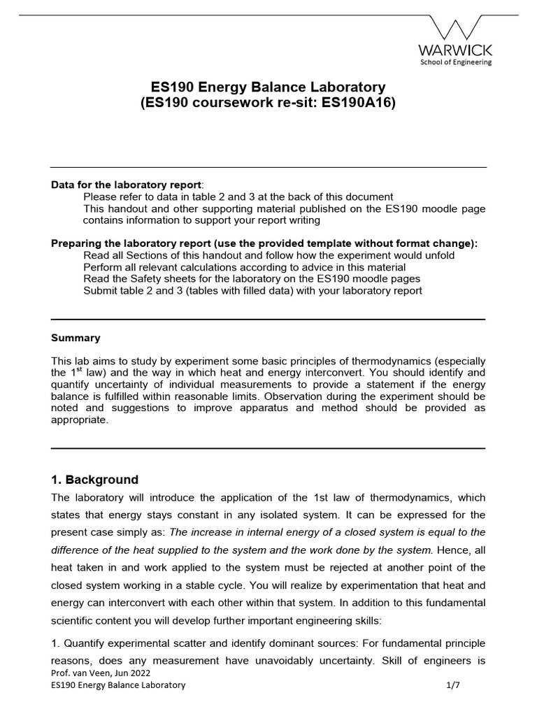 ES190A16 resit - Energy Balance Lab instructions | PDF | Heat | Flow ...