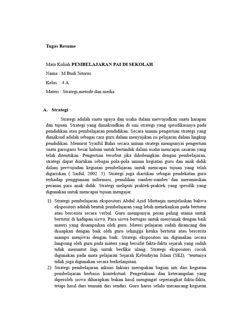 Tugas Resume Pembelajaran Pai Di Sekolah | PDF | Karier & Perkembangan