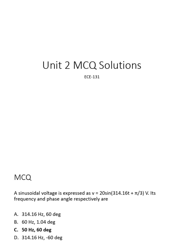 Unit 2 MCQs ECE | PDF | Electrical Impedance | Ac Power