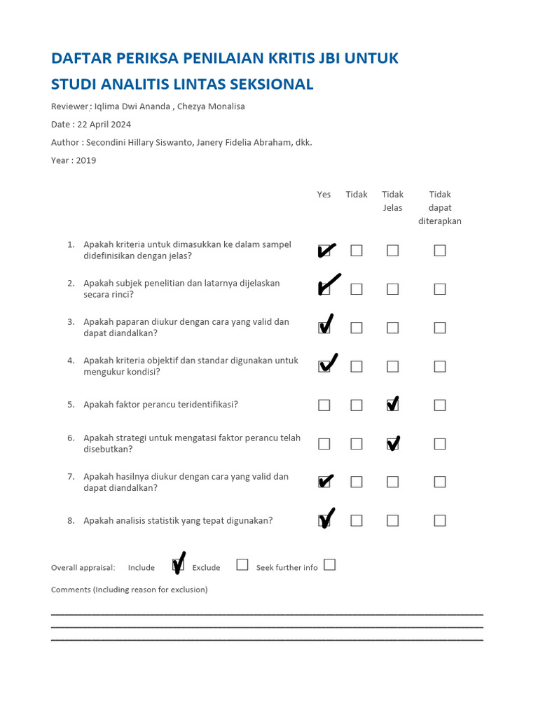 Checklist For Analytical Cross Sectional Studies | PDF