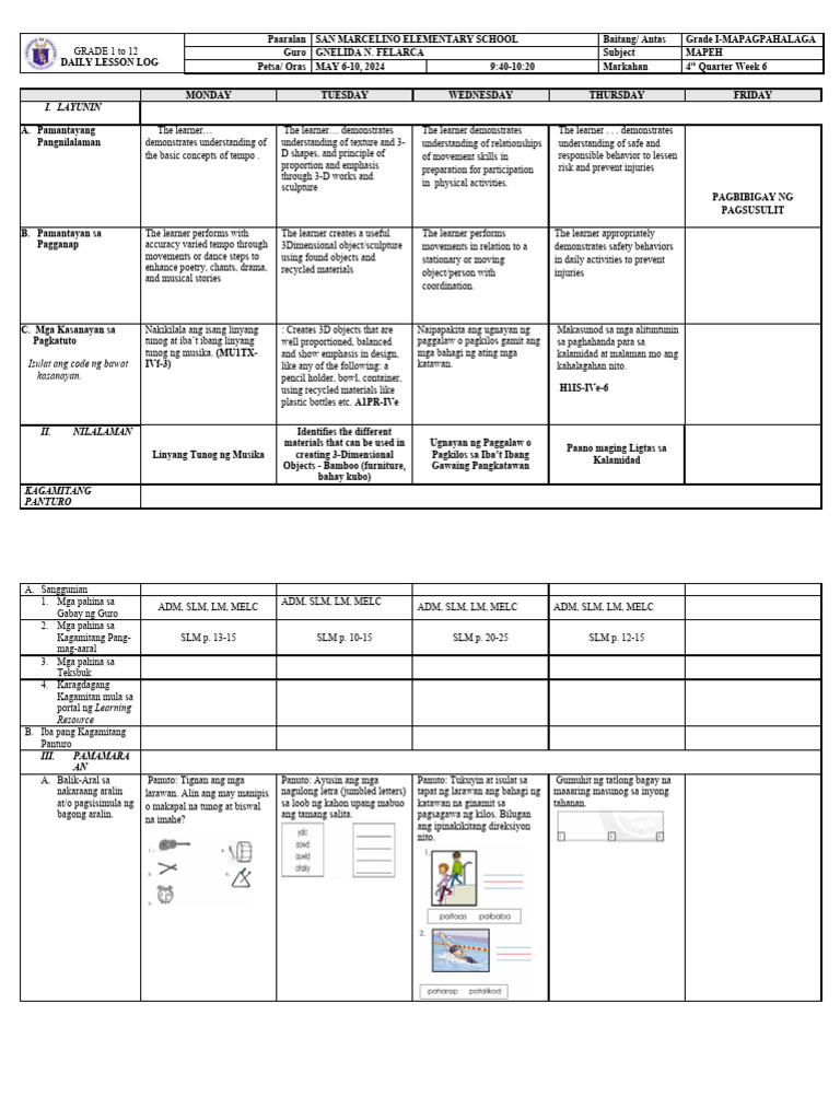 DLL-MAPEH-Q4-W6 | PDF