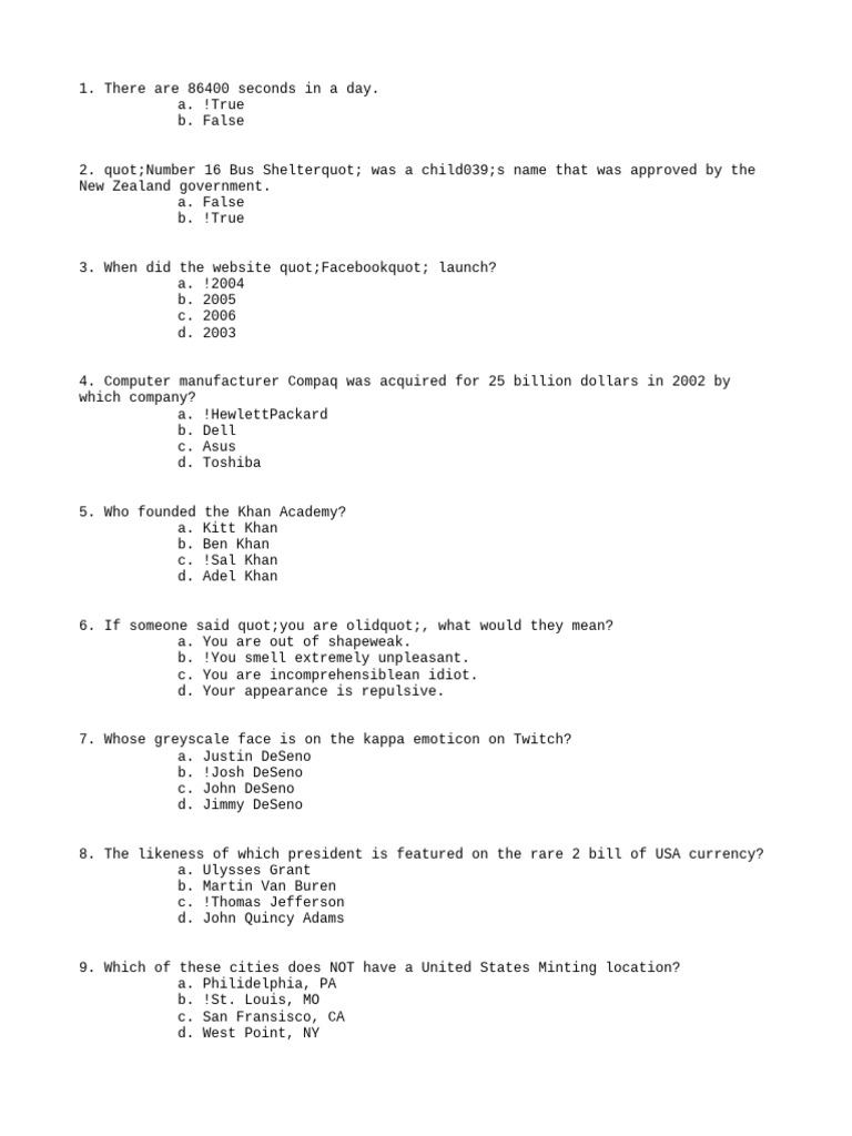 Fun Trivia Quiz Questions and Answers | PDF