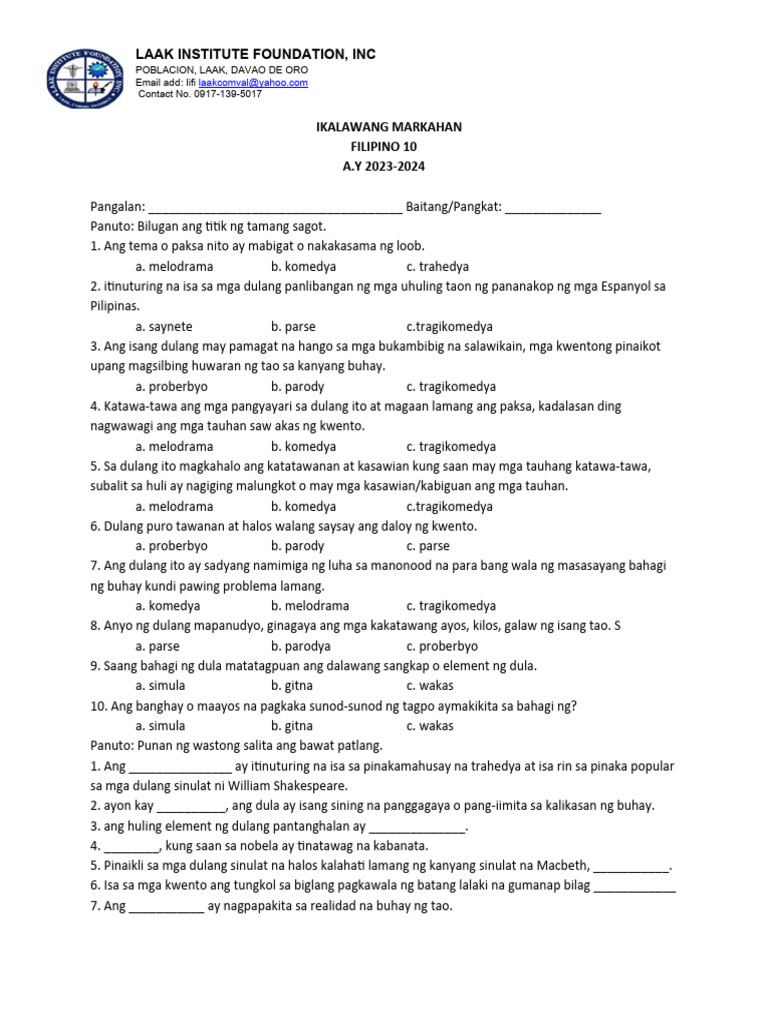 Grade 10 filipino 2nd quarter | PDF