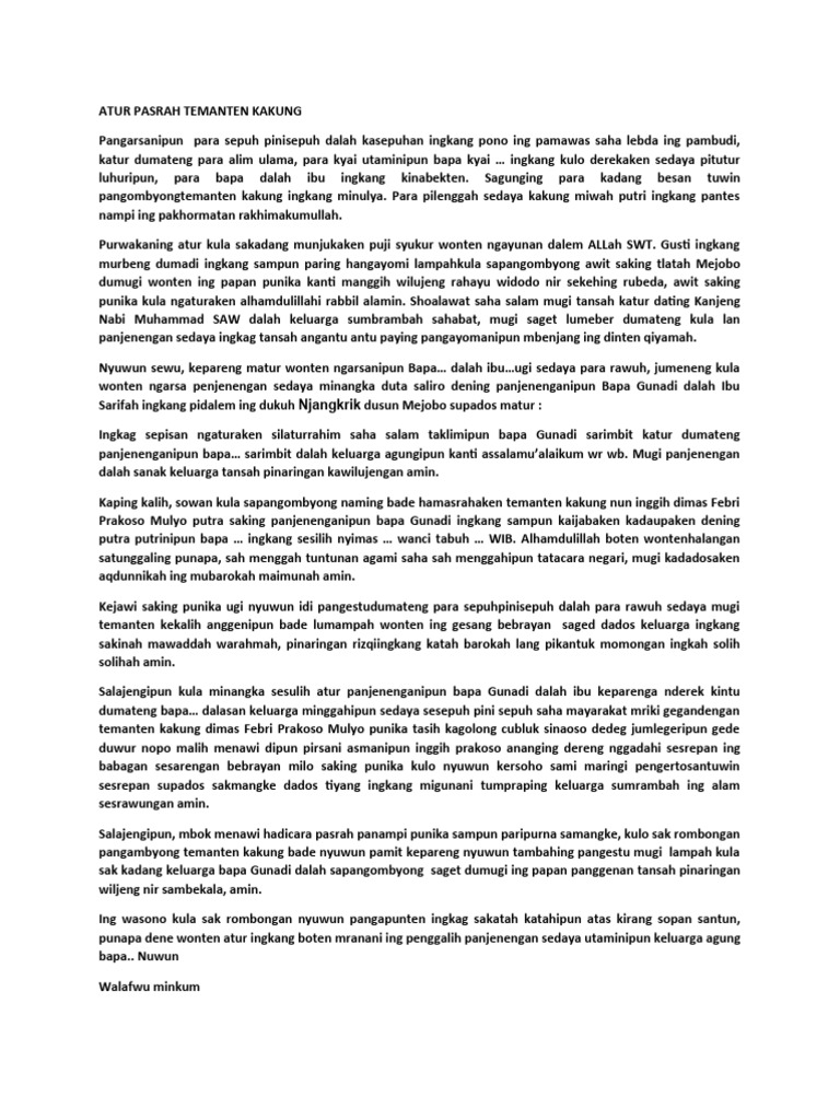 Atur Pasrah Temanten Kakung | PDF