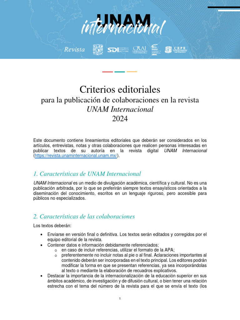 Criterios Editoriales 2024 UNAM Internacional | PDF | Publicación | Infografia