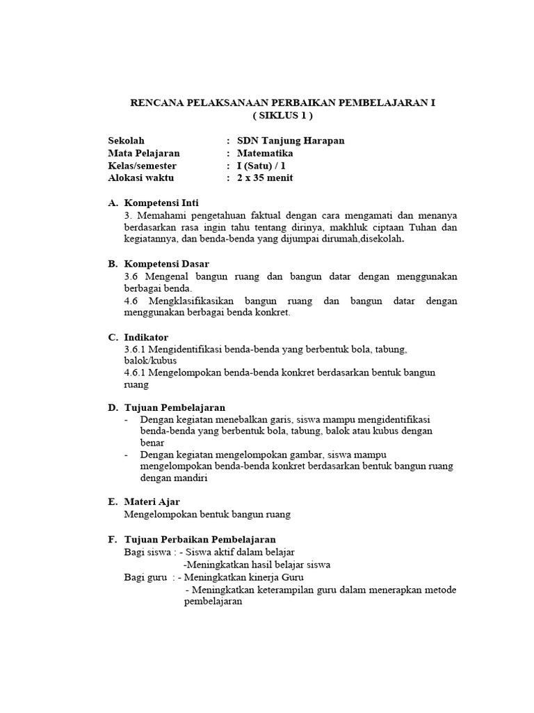 RPP MTK Siklus 1 | PDF