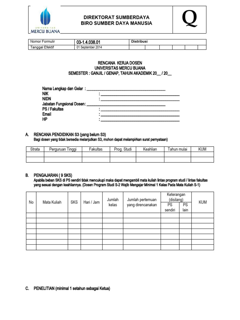 38 Form Rencana Kerja Dosen | PDF