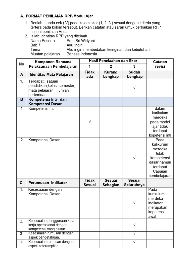 Hasil Telaah Modul Ajar Milik Putu Sri Widyani | PDF