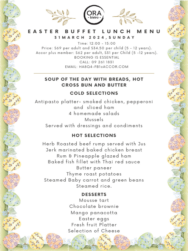Easter Buffet Lunch Menu 2024 | PDF
