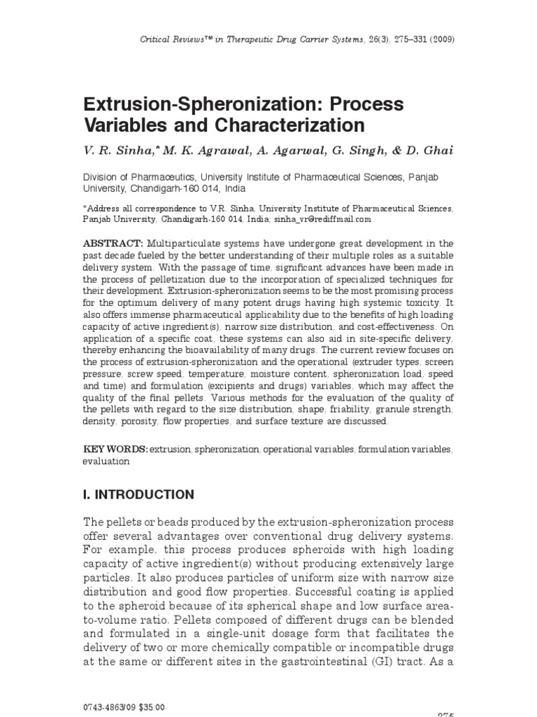 Extrusion-Spheronization Process Variables and Characterization | PDF ...