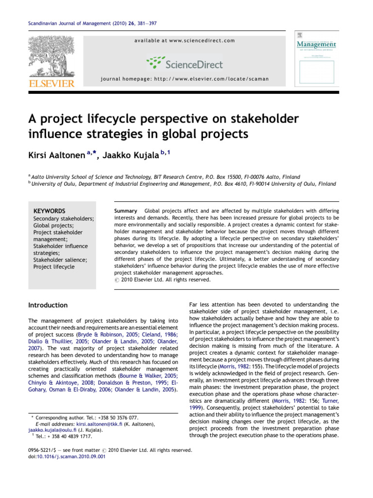 Stakeholder Influence in Project Lifecycle | PDF | Project Management ...