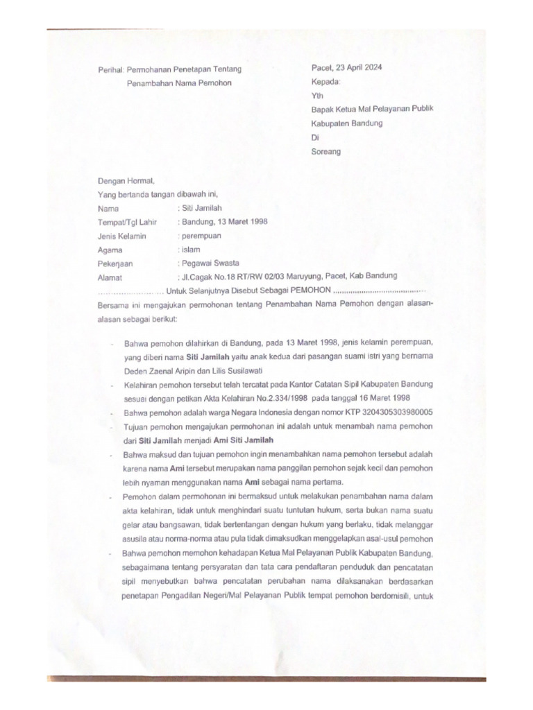 Surat Permohonan Ke MPP+Materai | PDF