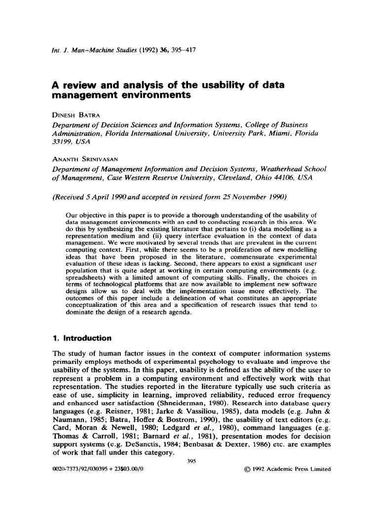 A Review and Analysis of The Usability of Data Management Environments | PDF | Databases ...