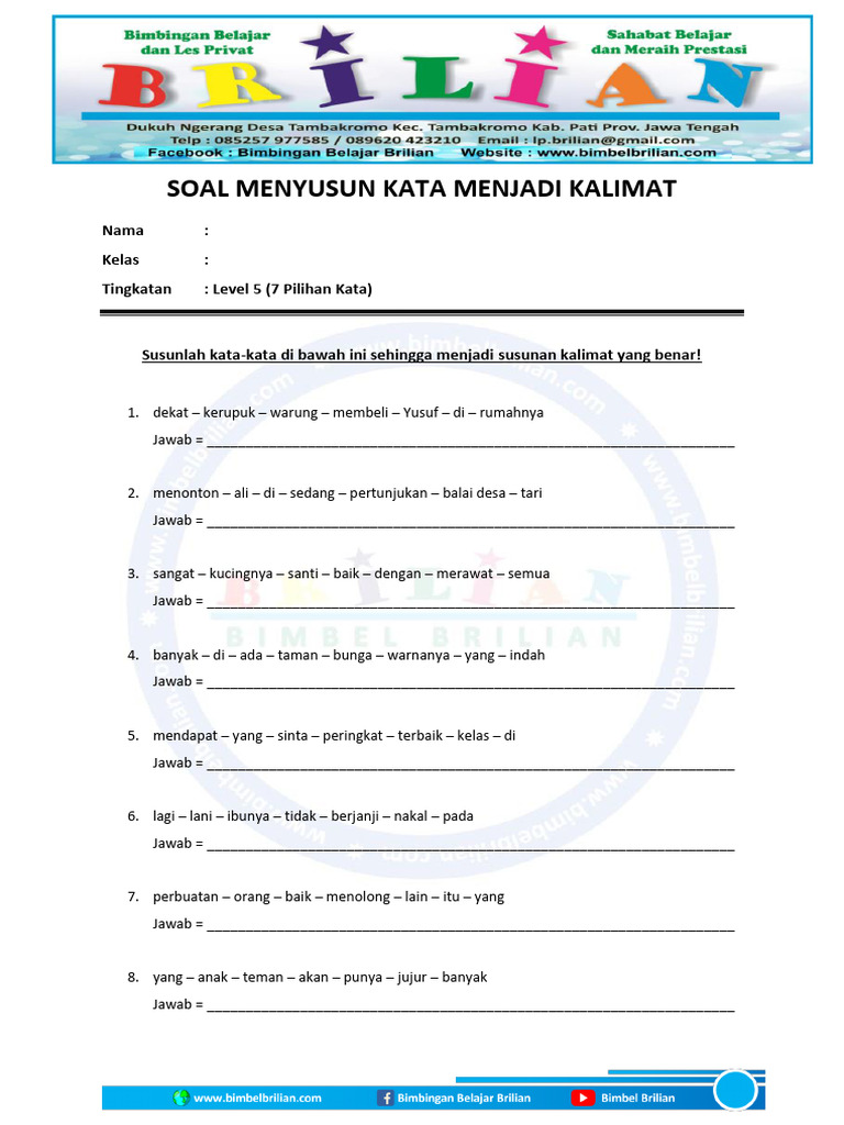 Soal Menyusun Kalimat Dengan 7 Pilihan Kata | PDF