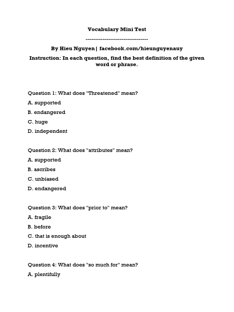 Vocabulary Mini Test 07 | PDF
