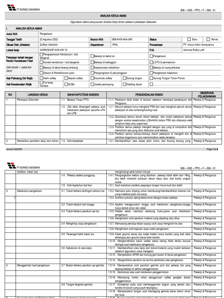 JSA Pengelasan | PDF