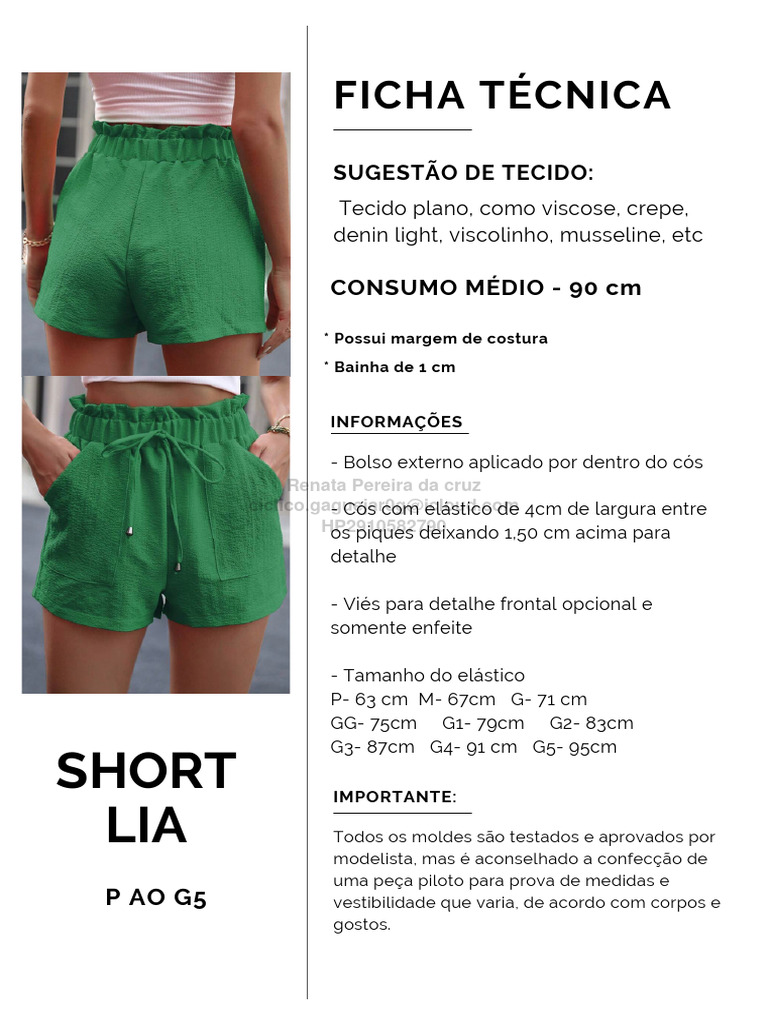Ficha+t%c3%89cnica+Short+Lia | PDF