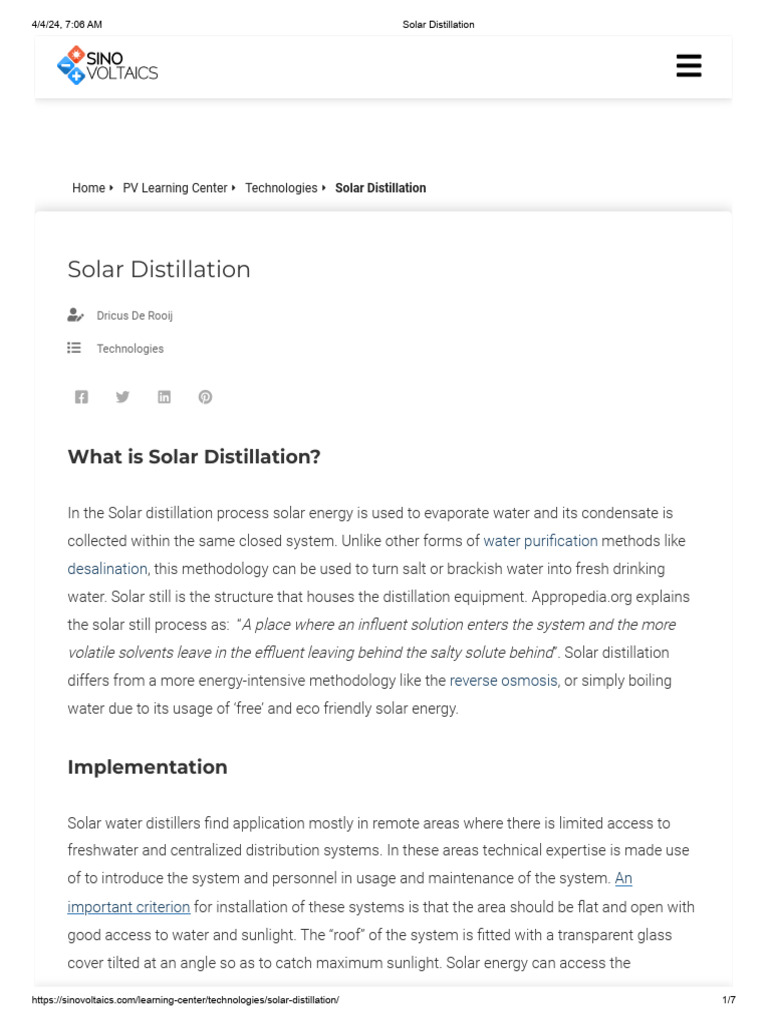 Solar Distillation | PDF | Water | Solar Energy