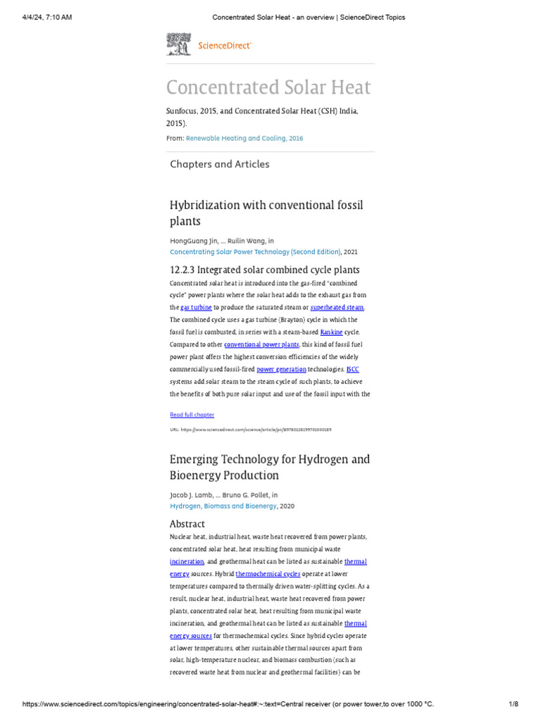 Concentrated Solar Heat - An Overview - ScienceDirect Topics | PDF ...