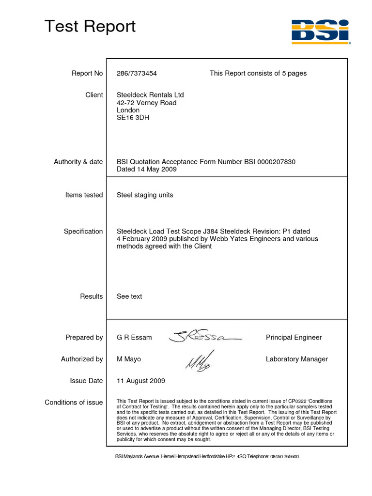 Steeldeck Platform Bsi Load Test | PDF