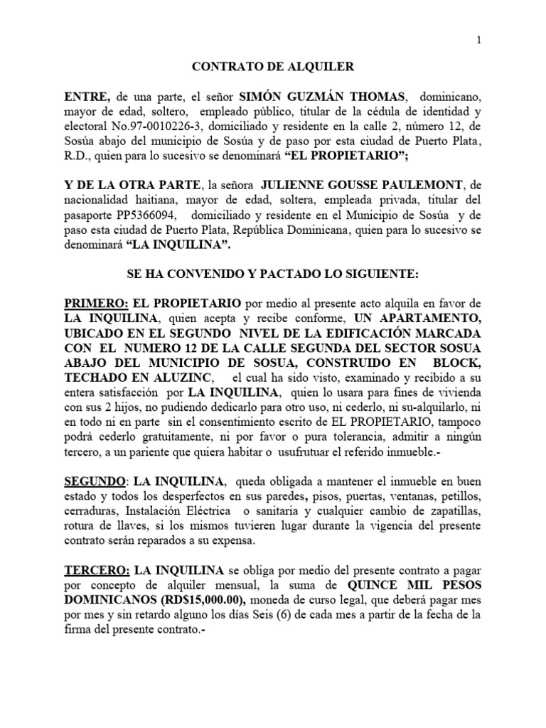 Contrato de Alquiler Apartamentos (Simon Guzman) | PDF | Apartamento